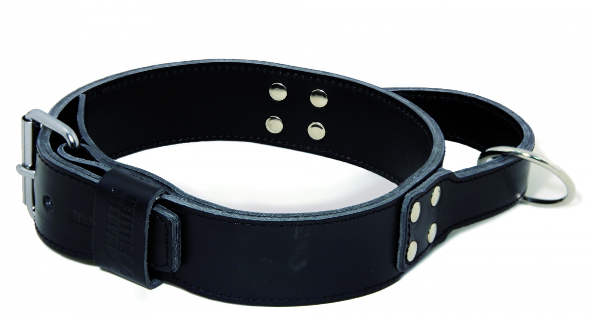 Collier d'intervention en cuir noir pour chien avec poignée - Black & Métal