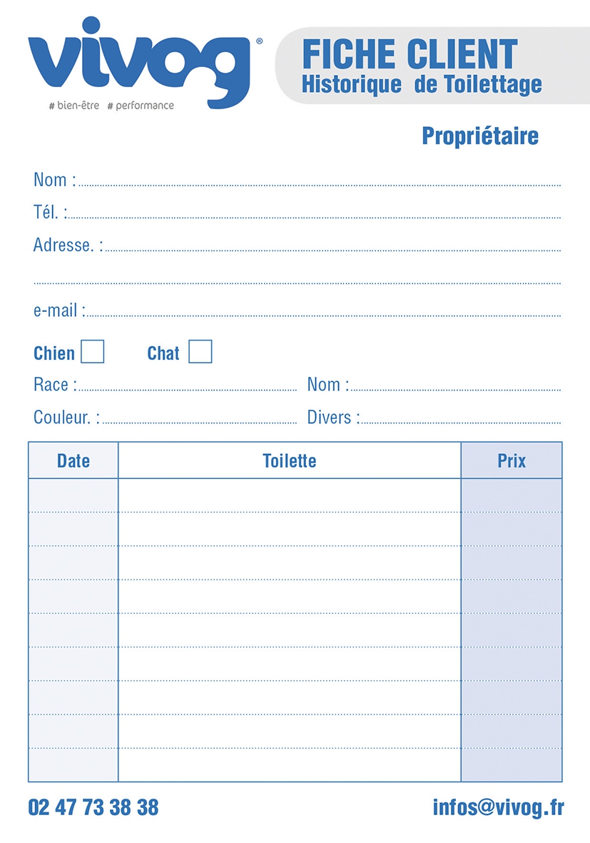 Fiches clients pour salon de toilettage - par 100